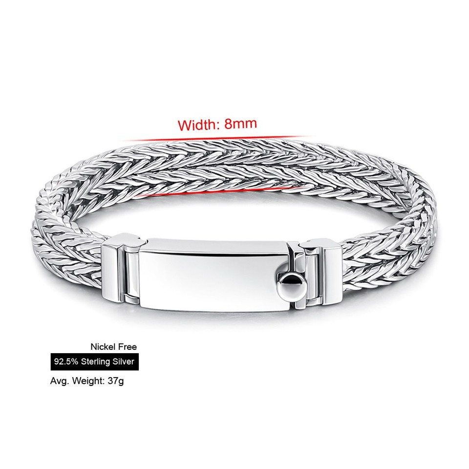 925 Sterling Silver 8mm Men's Double layer Foxtail Chain Bracelet ...