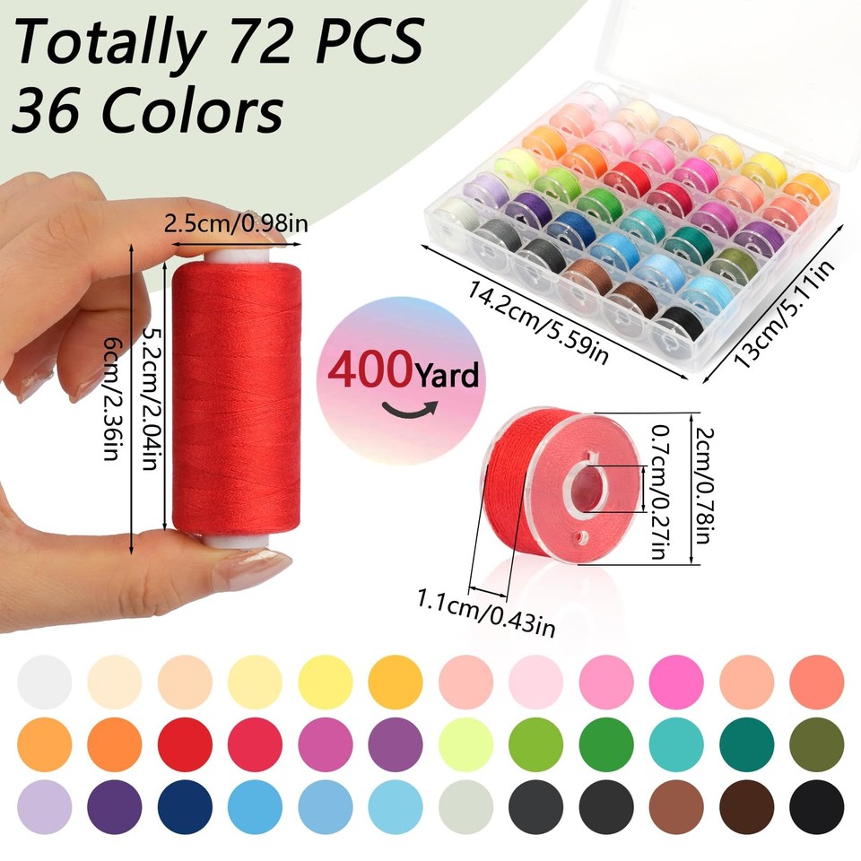 72 PCS Sewing Thread, Thread for Sewing Supplies, 36 Colors Polyester ...