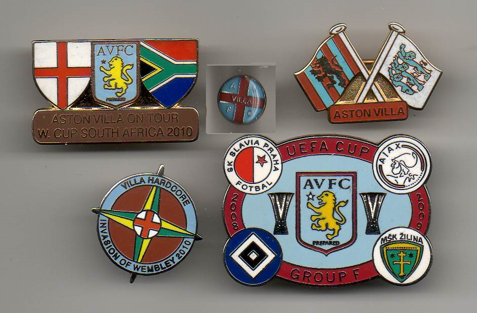 Five Vintage AVFC Aston Villa badges including Tiny miniature stud ...