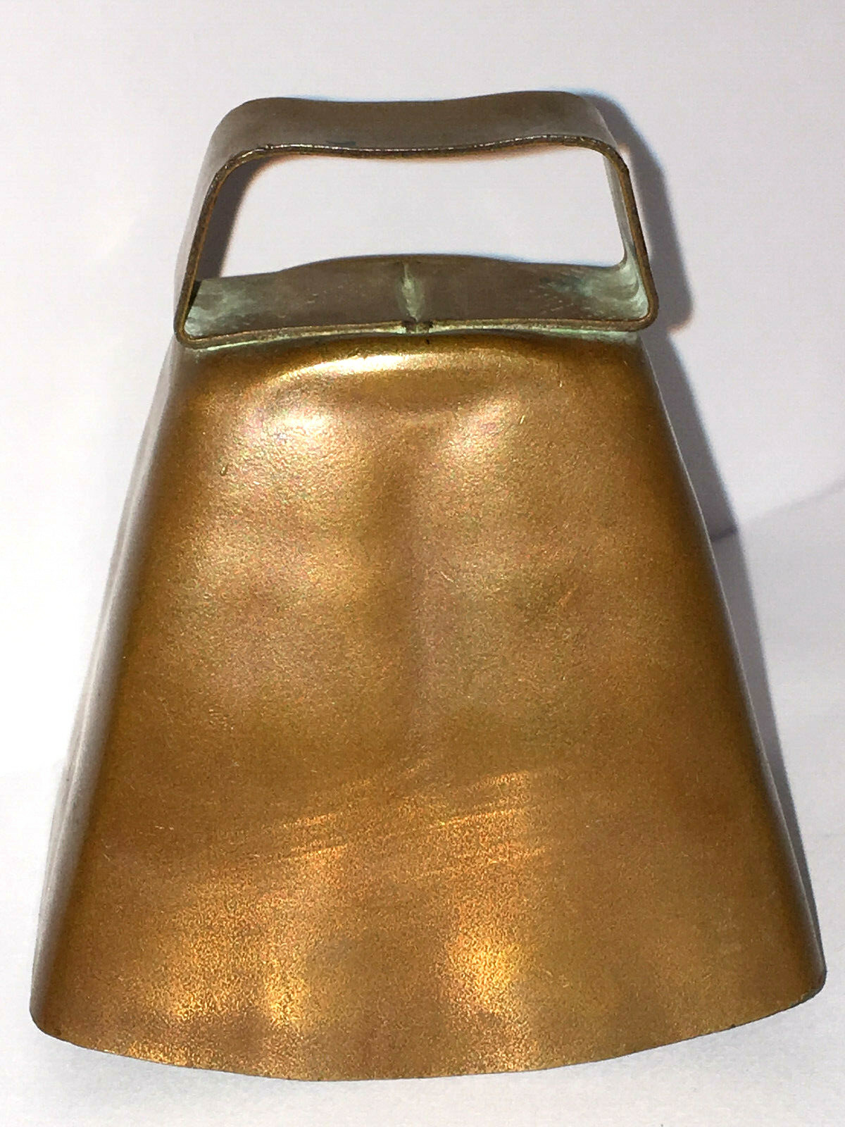 Vintage 3" BRASS METAL COW BELL Animal Handle & Clapper NICE PATINA ...