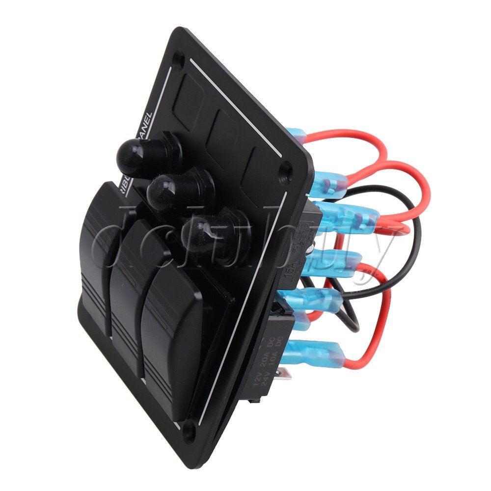 12V 3 Gang Car Boat LED Rocker Switch Panel PN-LB3Z Overload Protection ...