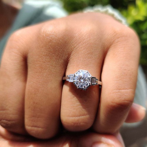 1.5CT Old European Round Cut Moissanite Engagement Ring Five Stone ...