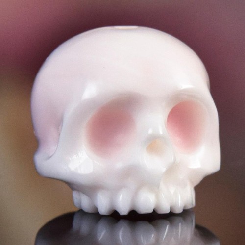 11.83mm Pink Clam Seashell Bead Handmade Human Skull Carving vertically ...