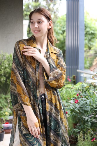 Long Kimono Jacket Cape With Side Slits 100% Chiffon Silk Sheer Light ...