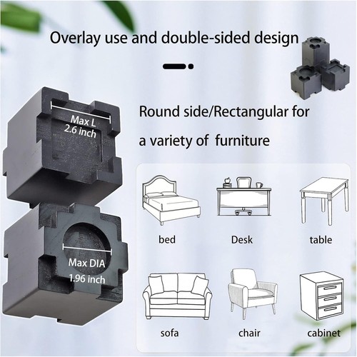 Wood Bed Risers with Non-Slip Rubber Pad, Stackable Large Black 8pack ...