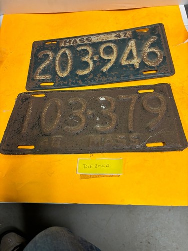 Vintage 1947-48 Massachusetts License Plates Rusted Aged Patina Old Car ...