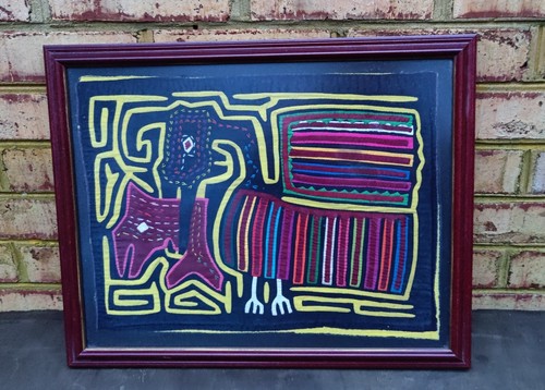 Vintage Kuna Fish Mola Framed From Panama Textile Style Collectors Art ...