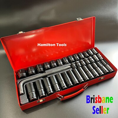 35pcs 1/2" Drive Deep Impact Sockets 8-32MM Metric Garage Workshop ...