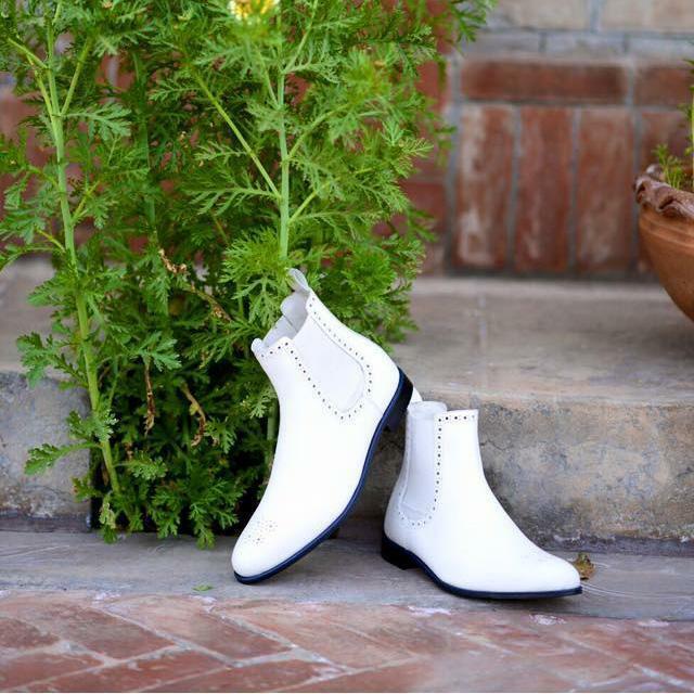 Handmade Men White leather Chelsea boots, Men white brogue Chelsea ...