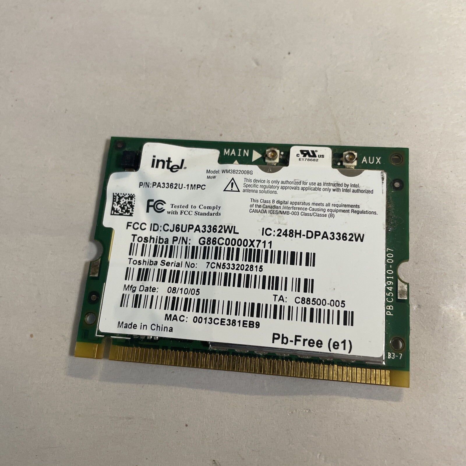 Intel WM3B2200BG LAN Wireless WiFi Card @CPU84 | eBay