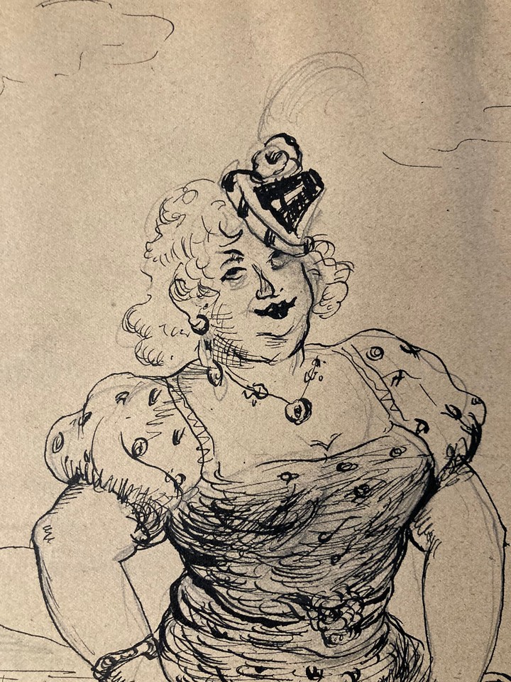 Very Nice Drawing Ink 1943 Beach Sea Paper Character Grotesque to ...