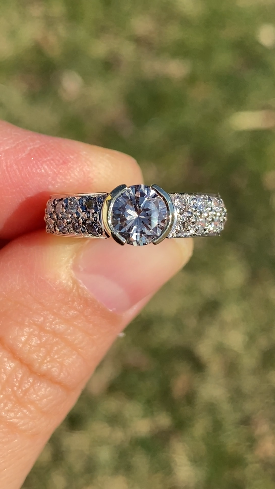 Modern Half Bezel Set Natural Diamond Ring in White and Yellow Gold | eBay