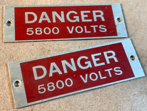 Pair Vintage Antique Warning Sign Machine Tags Danger 5800 Volts - FREE ...