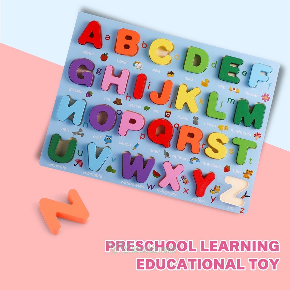 New -- Baby Kids Learning Toys Wooden Alphabet Number Puzzle ABC ...