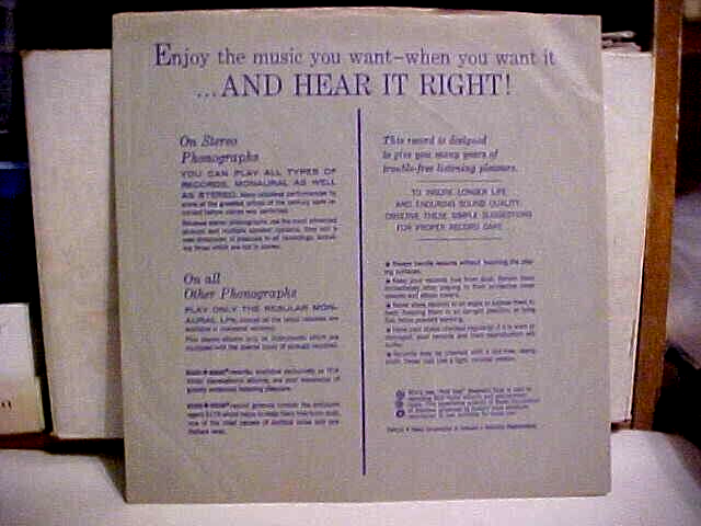 SLEEVE RCA VICTOR 21-112-1 PT 33B P&RS INNER SLEEVE ONLY NO RECORD 12 ...