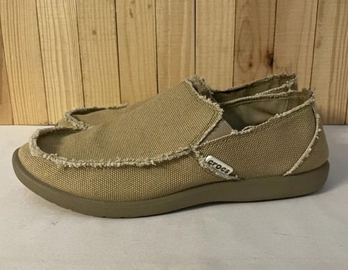Crocs Men's Size 8 Santa Cruz Frayed Canvas Khaki Loafer Slip On Hey ...