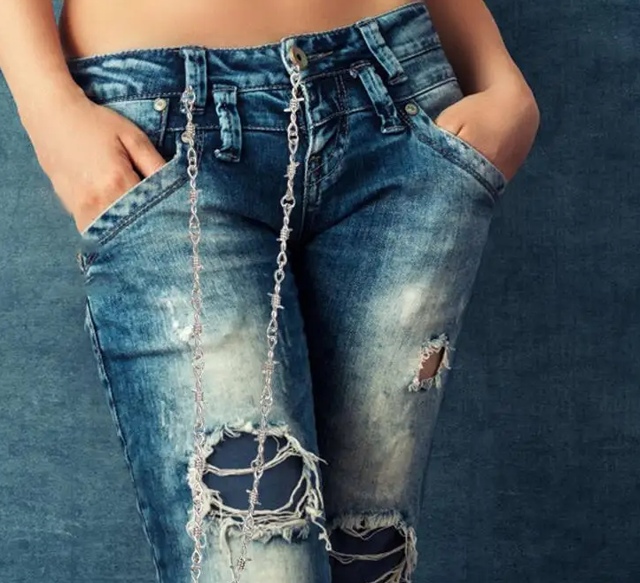 NEW 22" Silver Chrome Barb Wire Biker Trucker Punk Rock Jean Wallet Key ...