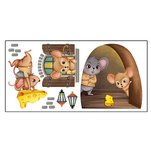 Cartoon Wall Sticker Lovely Mouse Decals Mice Eat Cheese Stickers ...