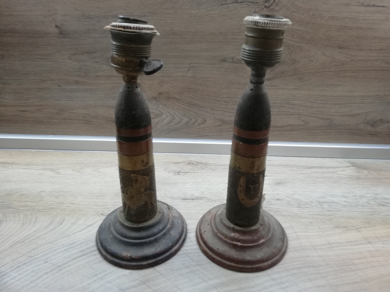 Vtg Rare WWI WW1 Pair of Brass Trench Folk Art Deco Artillery Shell ...