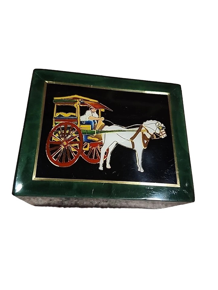 Philippine Jade Calesa Design Lidded Velvet Bakelite Jewelry Box Horse ...