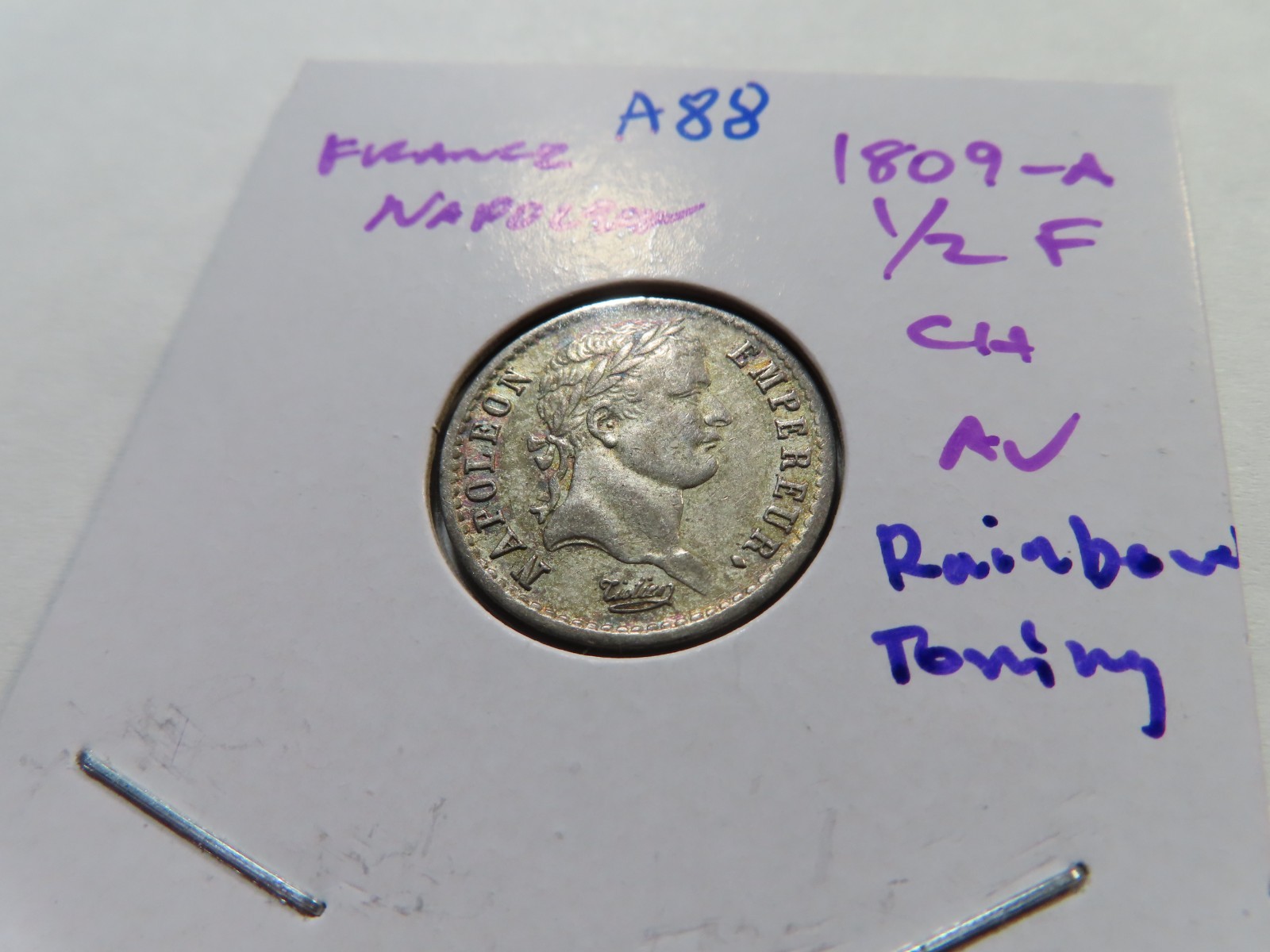 A88 France Napoleon 1809-A Silver 1/2 Franc Choice AU Rainbow Toning | eBay