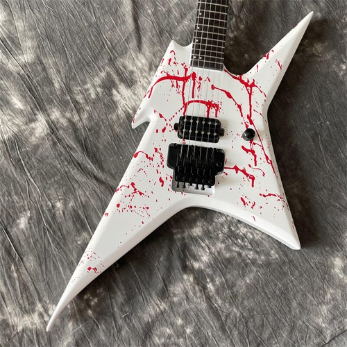 New 6 String White Blood Splatter Electric Guitar Solid Irregular Body ...