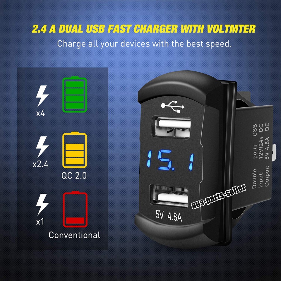 3 Gang Toggle Rocker Switch Panel USB Car Boat Marine RV Truck Blue LED ...