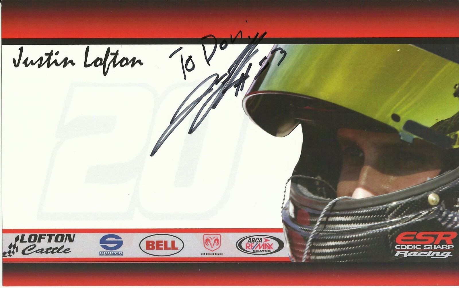 Justin Lofton ARCA Racing Original Autograph 5x8 Signed Hero Card | eBay