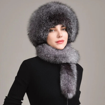 Women's Real Fox Full Fur Hat Shapka Russian Ushanka Hat Ski Cap W Neck ...