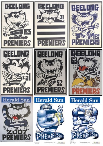 1925 - 2011 Geelong Premiership WEG posters X 9 Cats Premiers poster ...