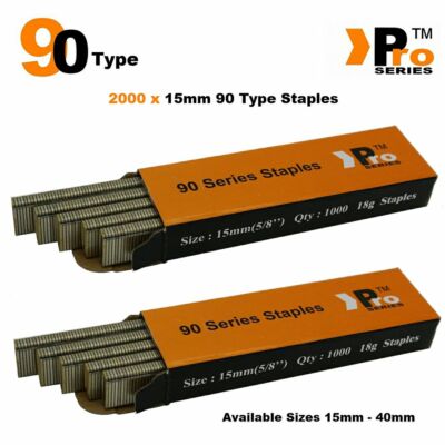 90 Type Staples: Size 15mm x 2000 (for Staplers Paslode, Dewalt, s1 ...
