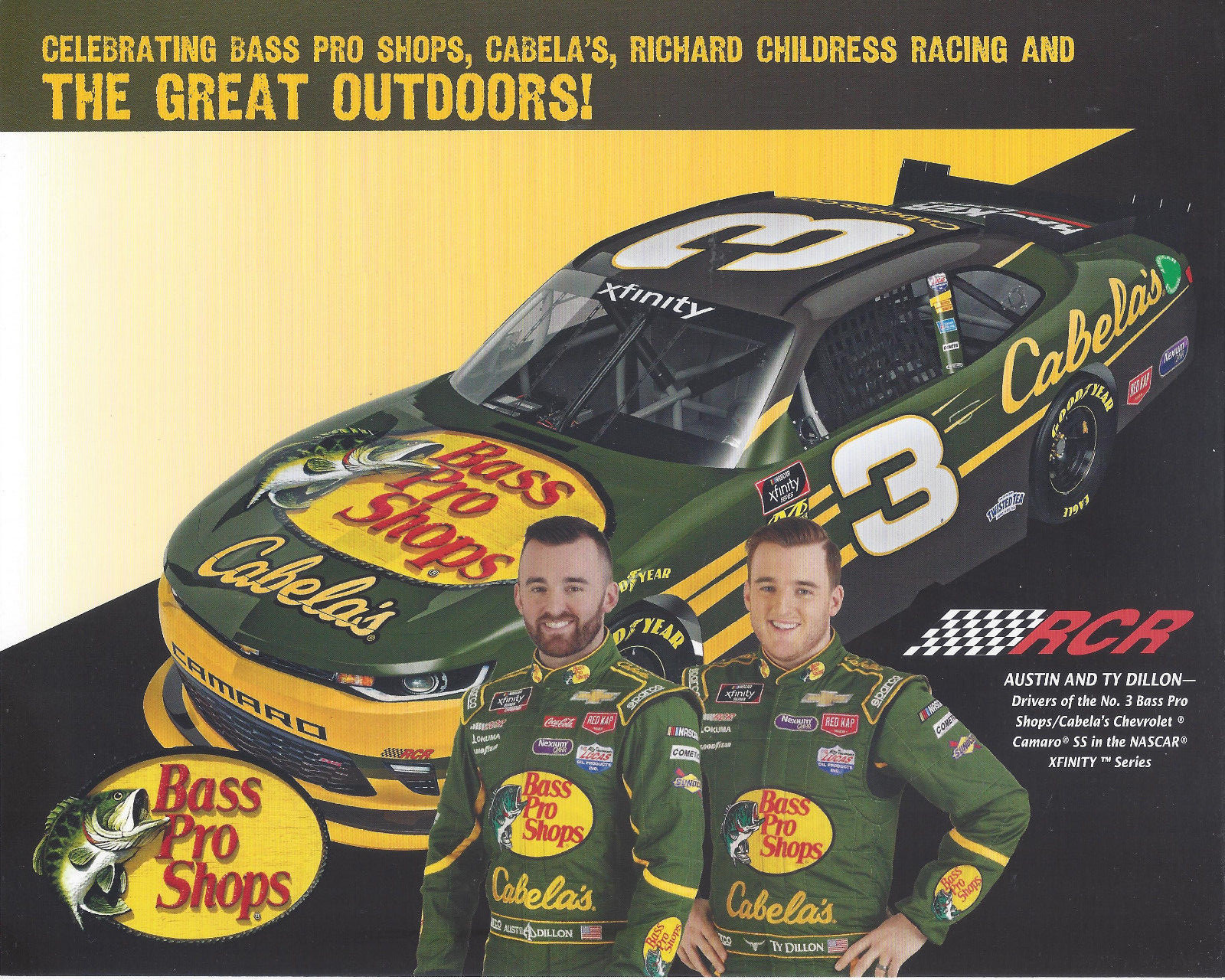2018 AUSTIN & TY DILLON "BASS PRO SHOPS" #3 NASCAR XFINITY SERIES ...