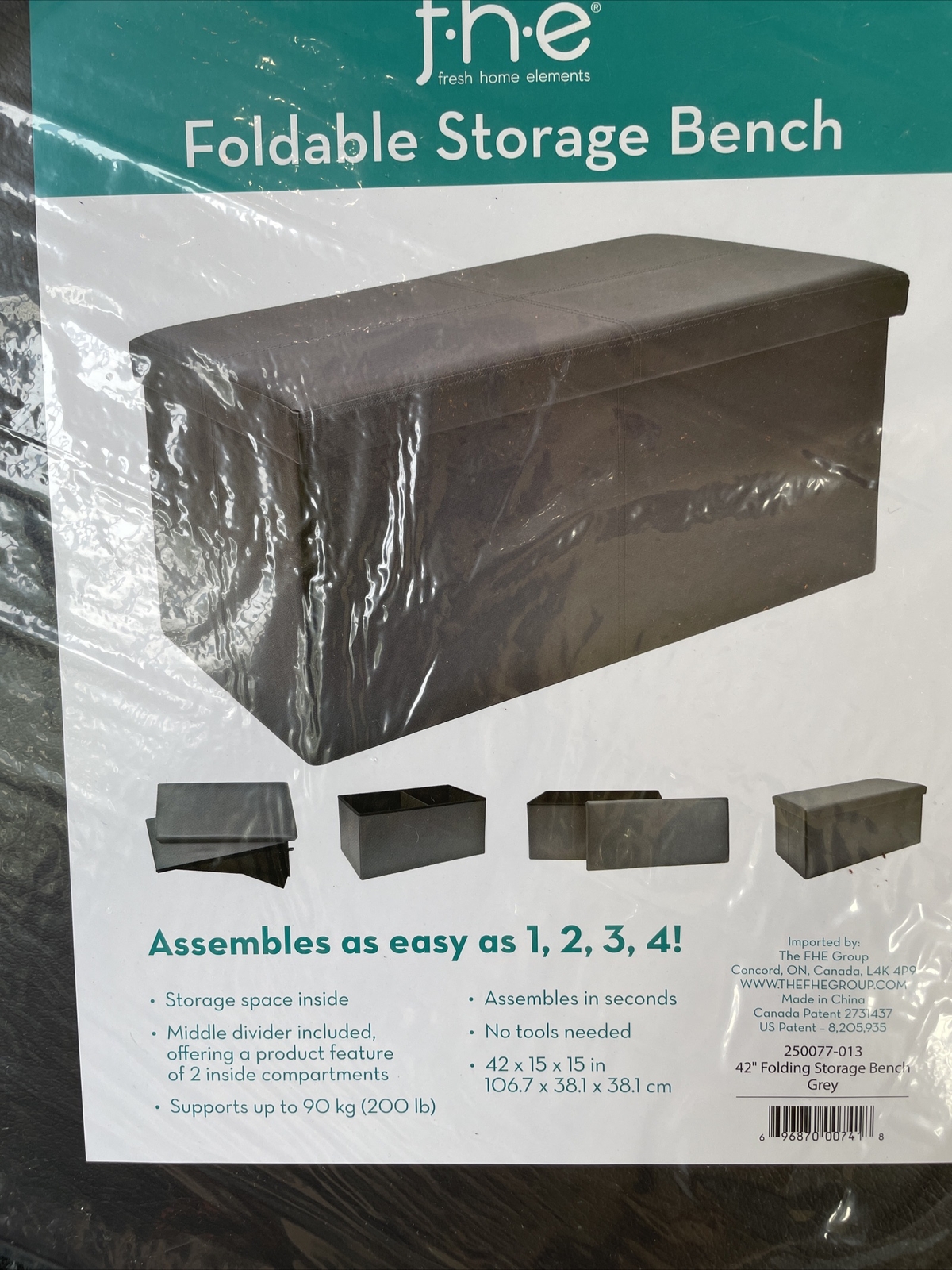 Fresh Home Elements 42" Foldable Storage Bench/grey | eBay