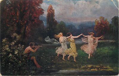 Dance of Spring by Alois Broch nymphs satyr vintage fine art postcard ...