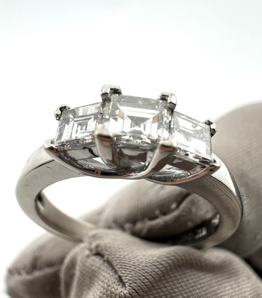 14K .585 White Gold Three Stone Princess Cut Diamonds .86Ct Ring Sz 6 | eBay