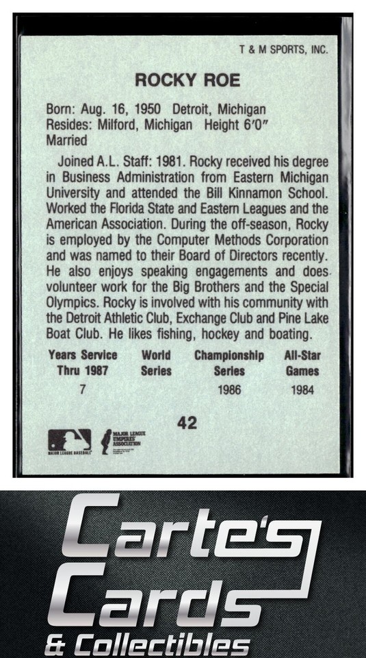 Rocky Roe 1988 T&M Sports Umpires #42 | eBay