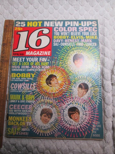 Vtg 1969 16 Teen Magazine Bobby Sherman Cowsills Monkees Davy Jones Etc ...