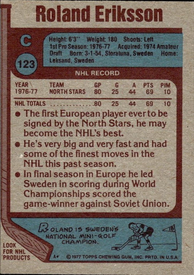 ROLAND ERIKSSON CARD #123 50% OFF ENTIRE STORE B21R2S17P10 | eBay