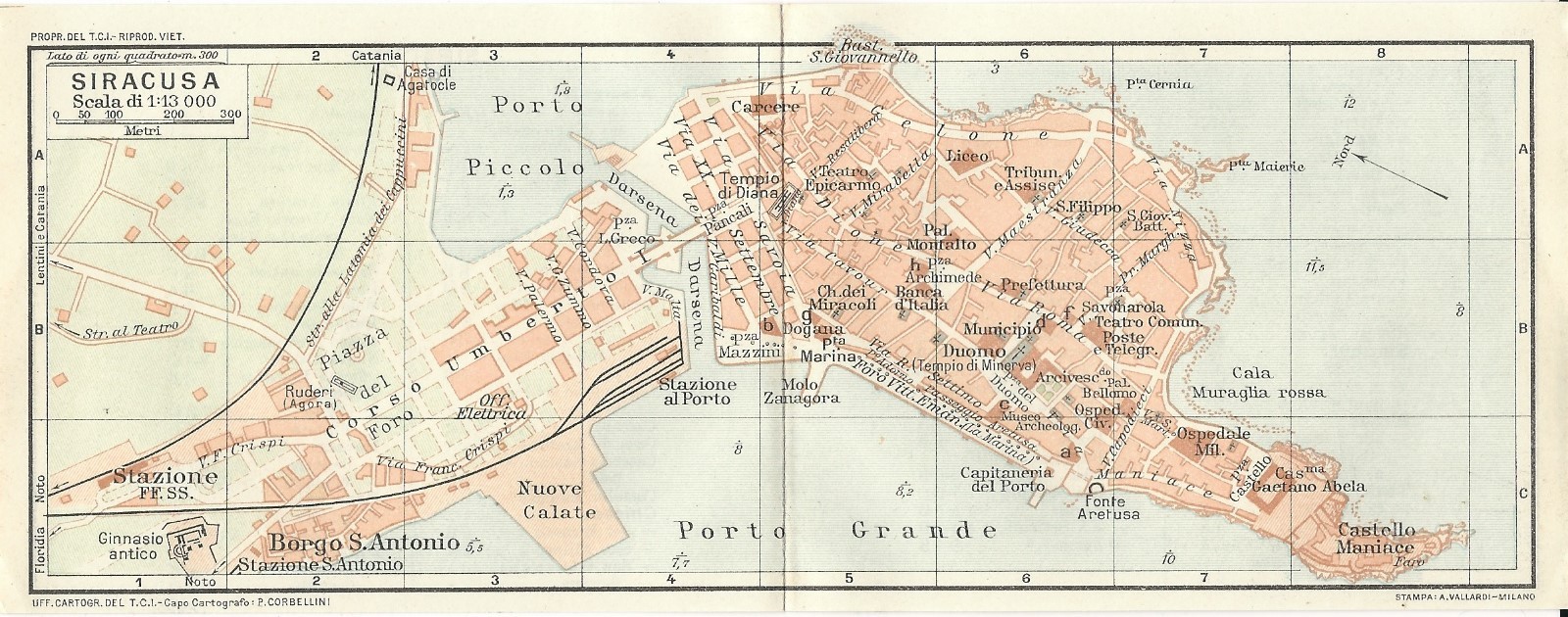 Carta geografica antica SIRACUSA Pianta città Sicilia TCI 1919 Old ...