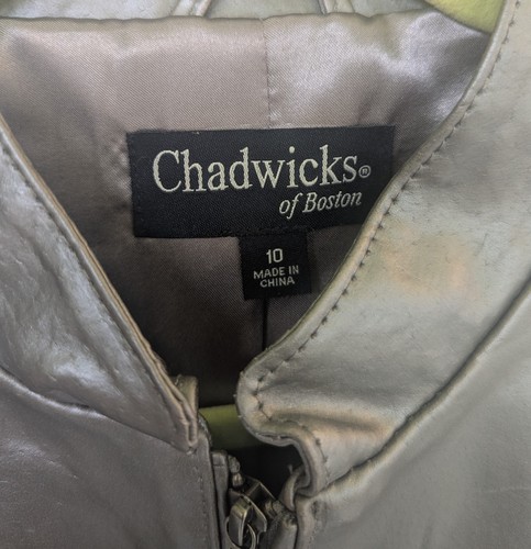 CHADWICK'S OF BOSTON GRAY PEARLIZED METALLIC LEATHER BLAZER JACKET SZ ...