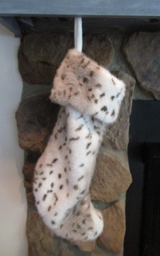 Rachel Zoe Snow Leopard Faux Fur Christmas Stocking 22" Soft White ...