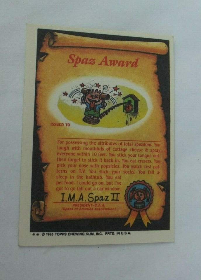 1985 Garbage Pail Kids PATTY PUTTY 42a SPAZ card size is standard ...