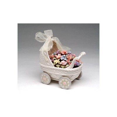 NEW PORCELAIN FLOWER BUGGY STROLLER," ROCK A BYE BABY" TONE MUSIC BOX ...