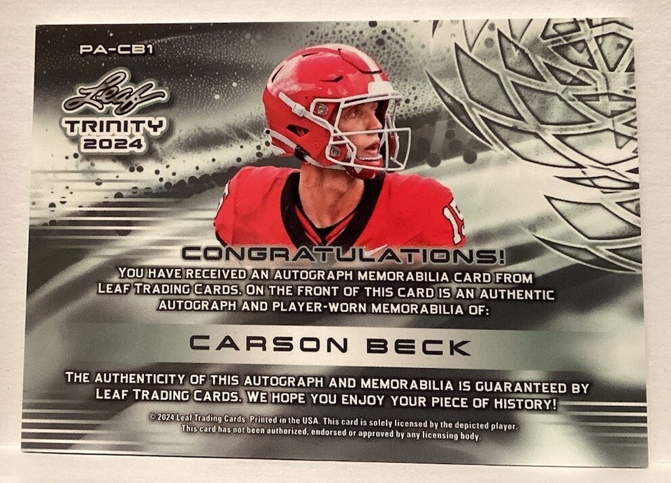 CARSON BECK 2024 LEAF TRINITY 1/15 PATCH AUTOGRAPHED CARD | eBay