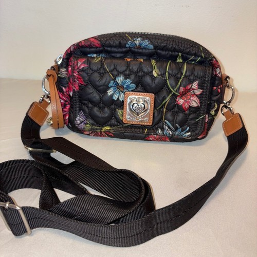 Brighton Black Floral Quilted Crossbody Bag Purse Adjustable Strap | eBay