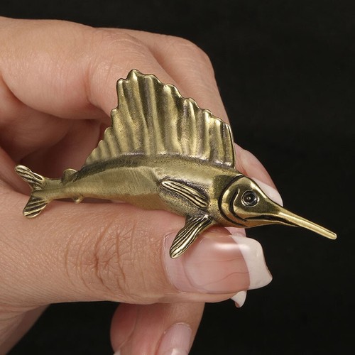 Brass Swordfish Figurine Fish Statue Animal Figurines Toys Desktop ...