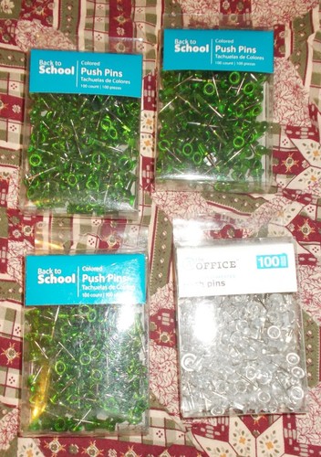 LOT 4 Packs of Office PUSH PINS Green & Clear | eBay