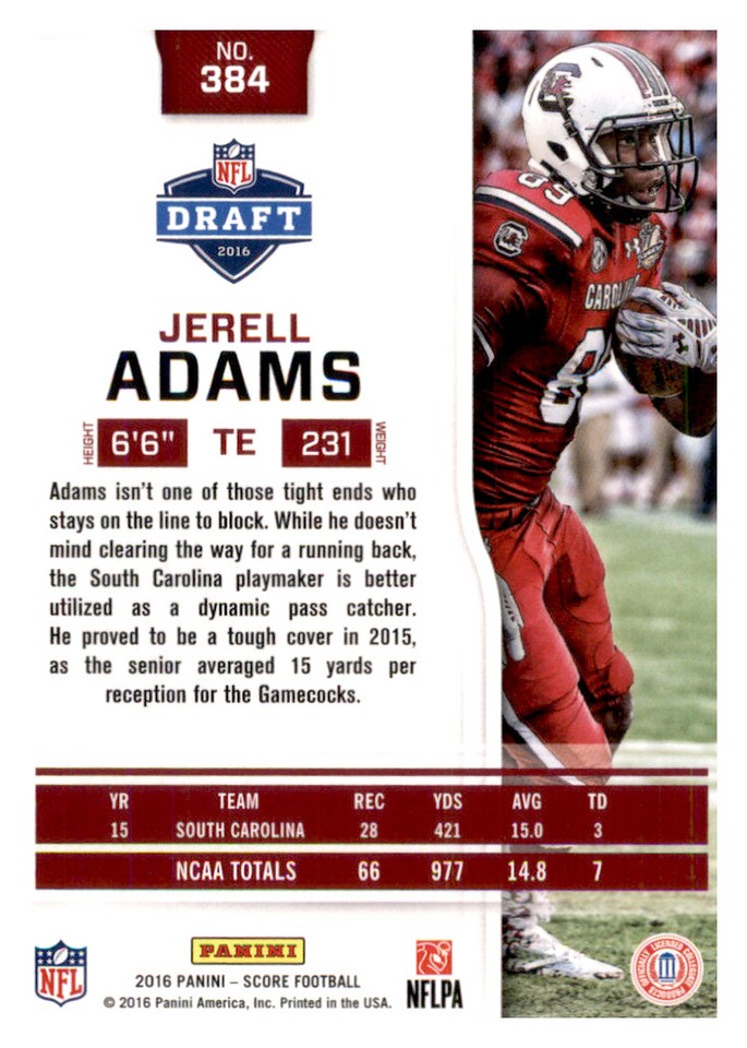 2016 Score Jerell Adams Rookie RC NFL PWE Insert Giants #384 | eBay
