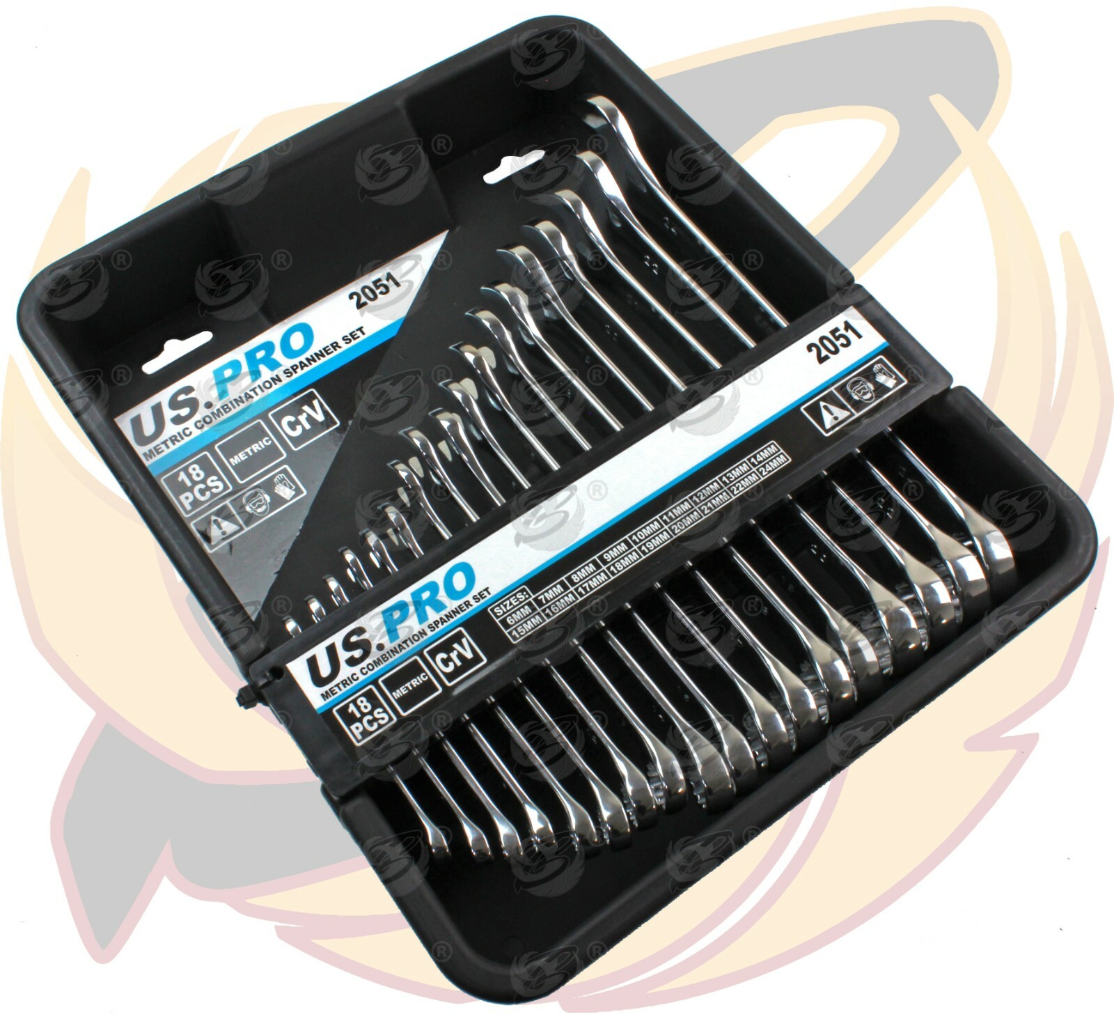 US PRO Combination Spanners Combi Wrench Set 18pc 6-24mm Open & Ring ...
