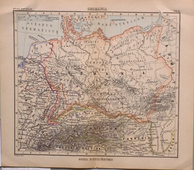 1895 SMALL MAP GERMANIA GERMANY VINDELICIA BOIOHAEMUM NORICUM PANNONIA ...